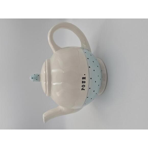 Rae Dunn | Other | Rae Dunn White Blue And Black Polka Dot Pour Tea Pot ...